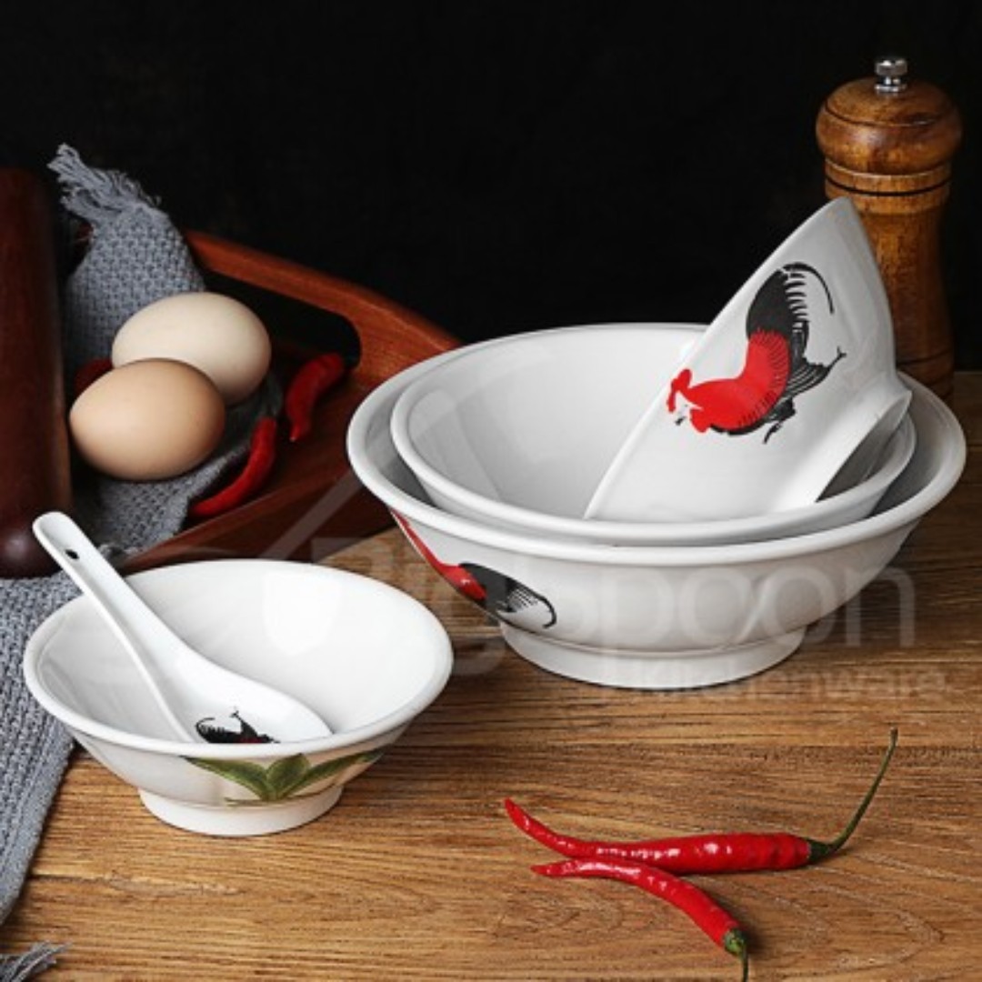 MLK Rooster Noodle Porcelain Bowl Traditional Classic Porcelain Mangkuk ...