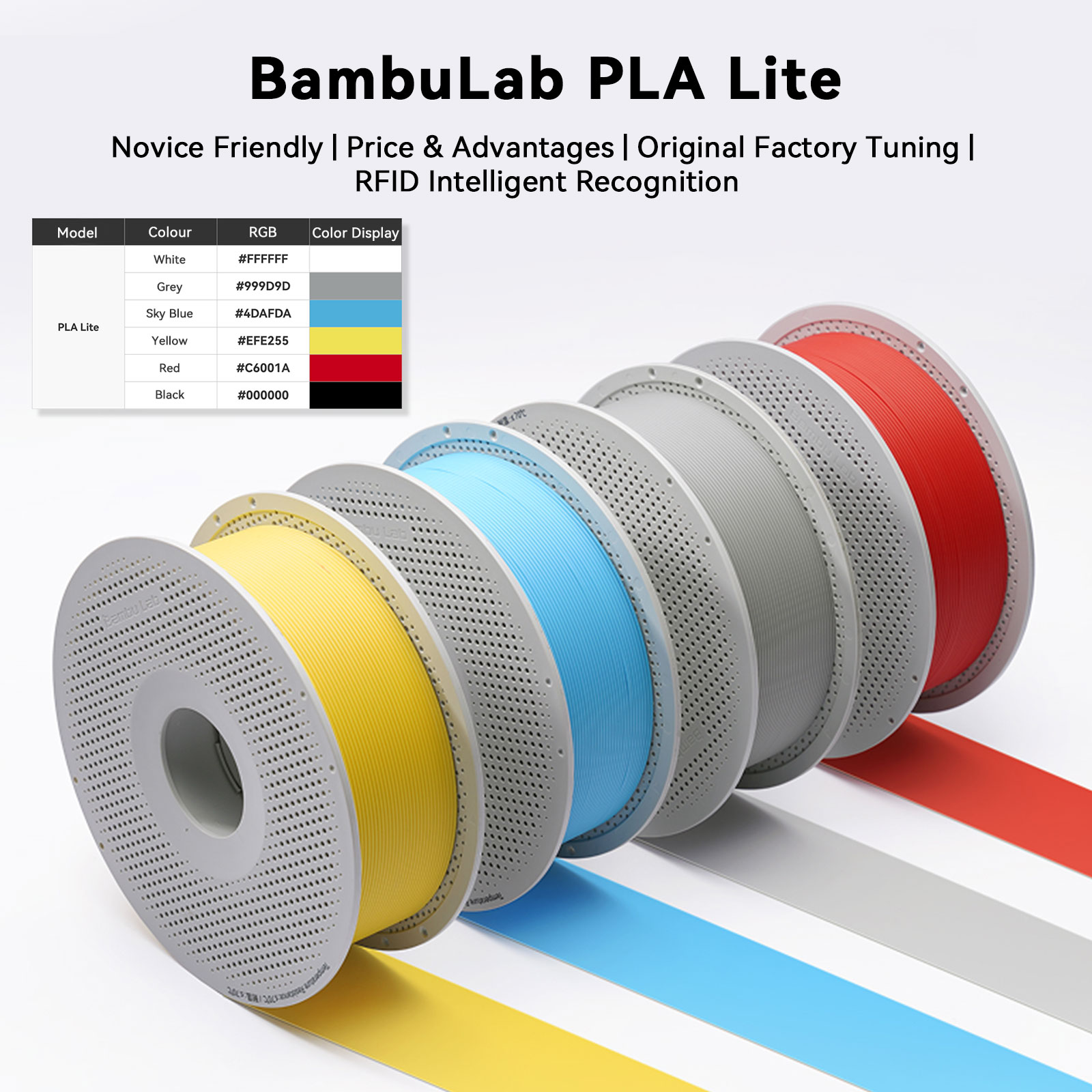 Bambu Lab 3D Printer Filament PLA Lite 1KG 1.75mm High Speed &Easy ...
