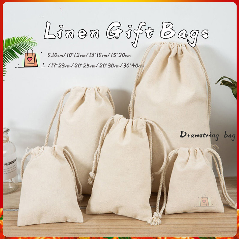 Linen Drawstring Pouch Beg Serut Cenderahati Eco Bag Natural Burlap Beg ...
