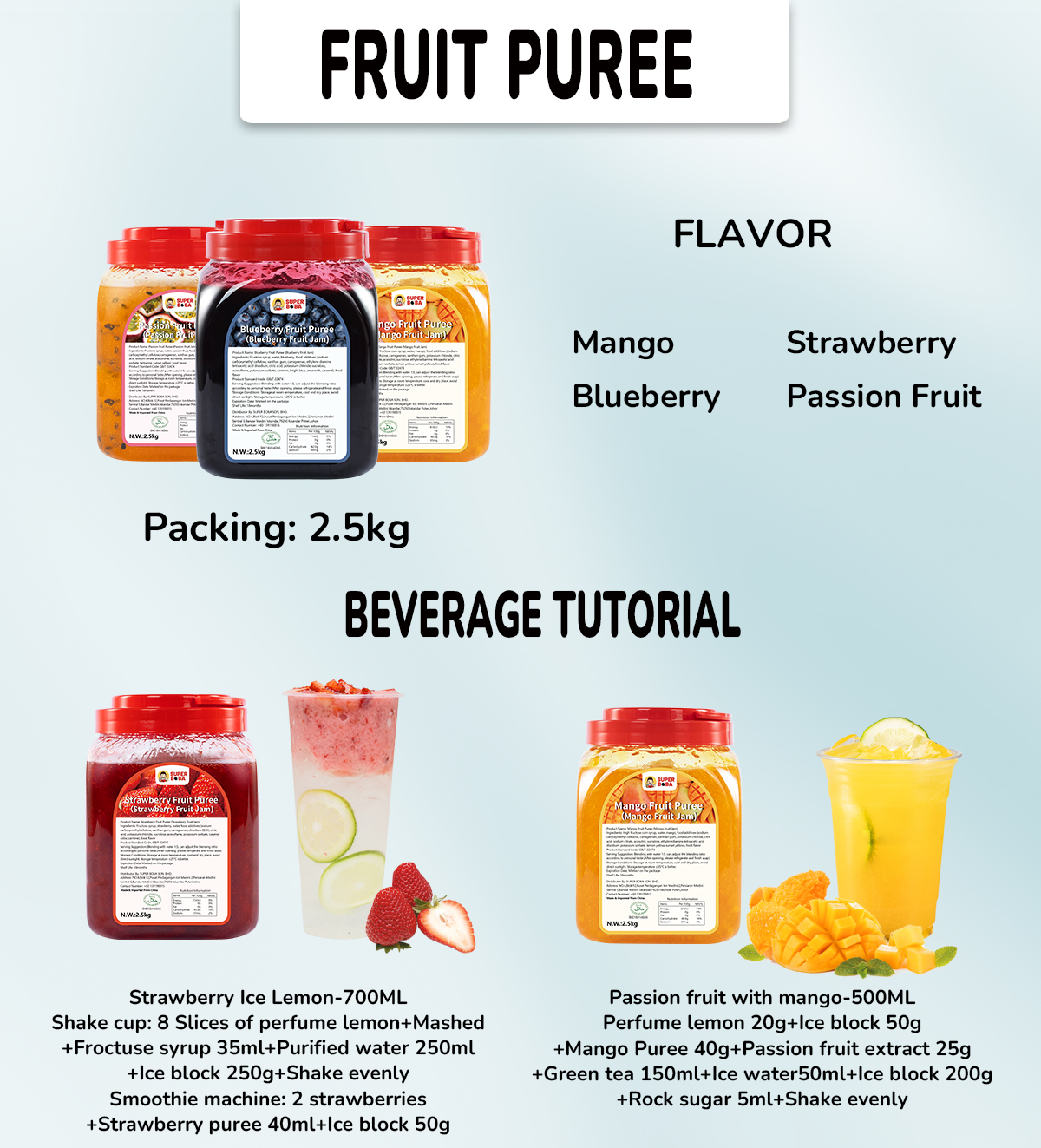 🔥Halal |SUPER BOBA Fruit Puree 2.5kg|use for Dessert&Bevarage Ice ...
