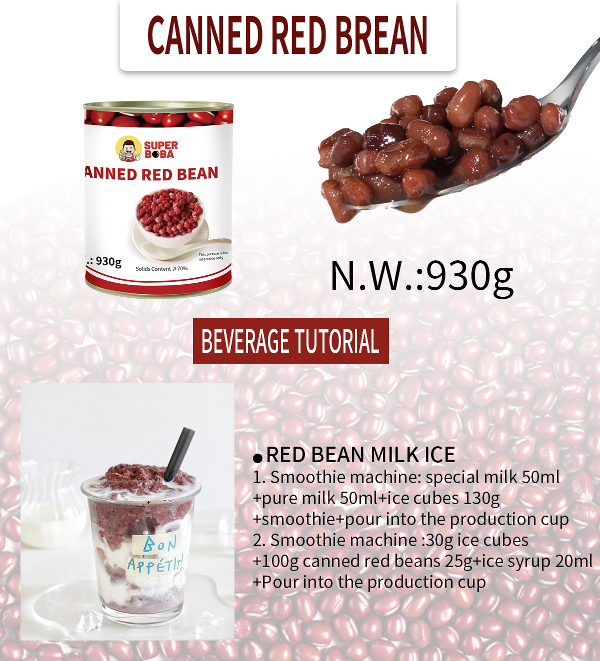 🔥Halal Super Boba Small canned Red Bean 红豆罐头 930g -Red Bean Topping Use ...