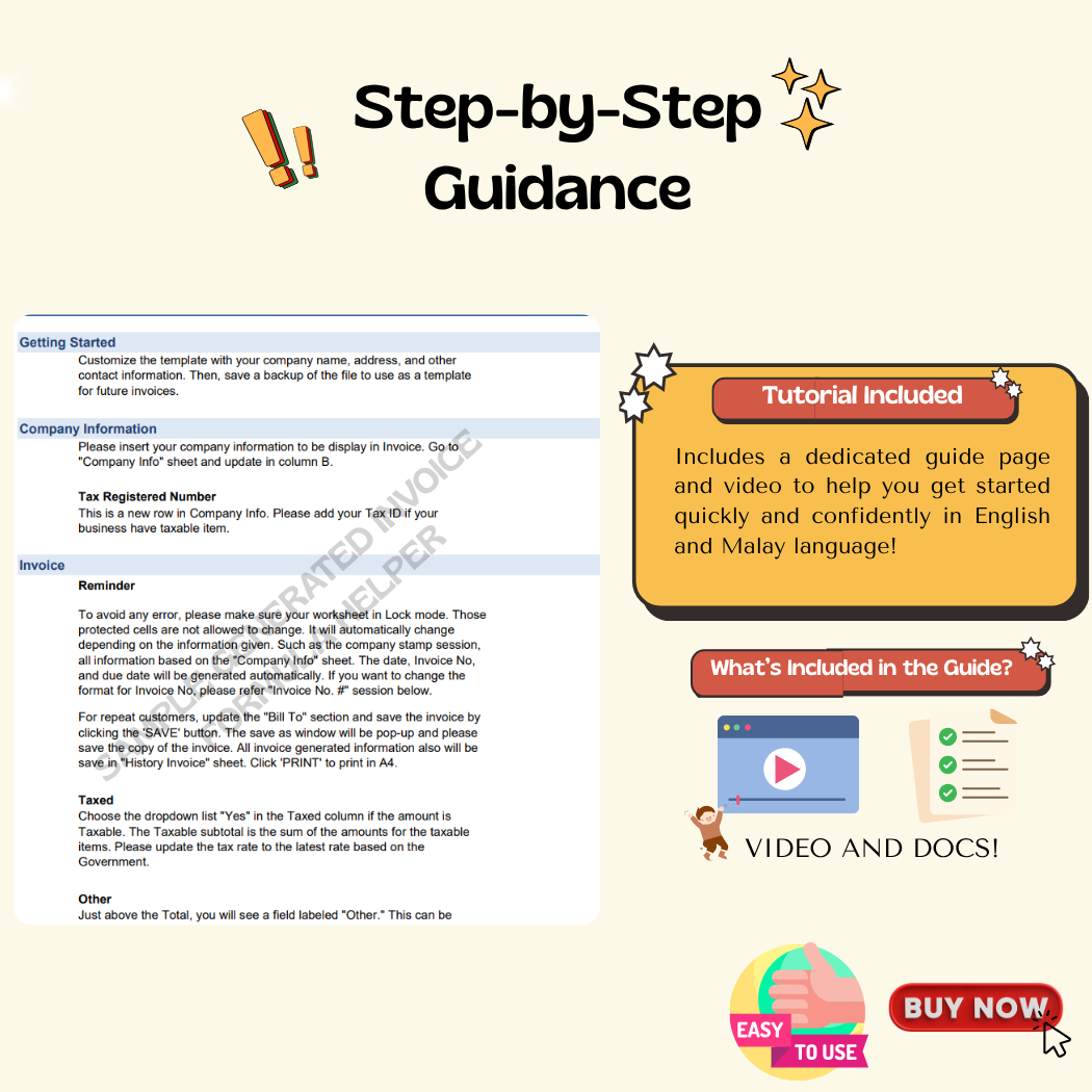 Easy Excel Premium Invoice Template for Small Business (English/Malay) | Shopee Malaysia