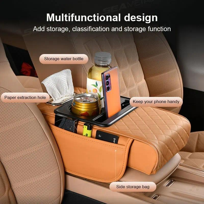 Universal Car Arm Rest Box USB Port Layer PULeather Storage Armrest ...