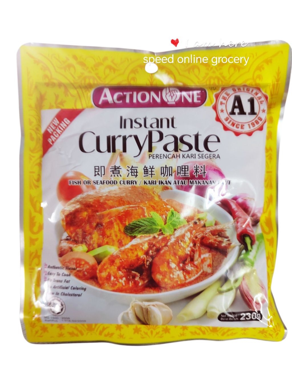 Action one curry chicken 230g, rendang sauce 200g, curry fish seafood ...
