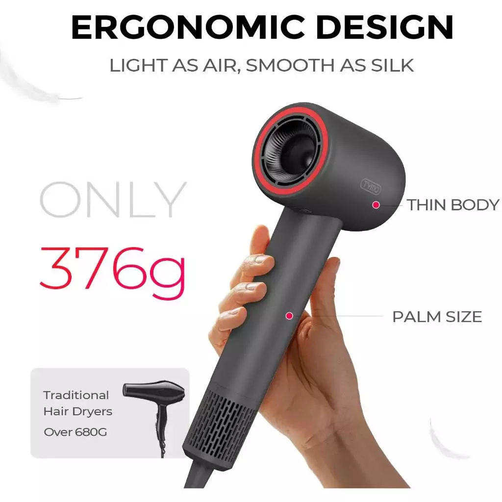 TYMO AIRHYPE COMPACT Hair Dryer | Negative Ions | 2x Fast Drying | Lightweight | Low Noise | 8 ...