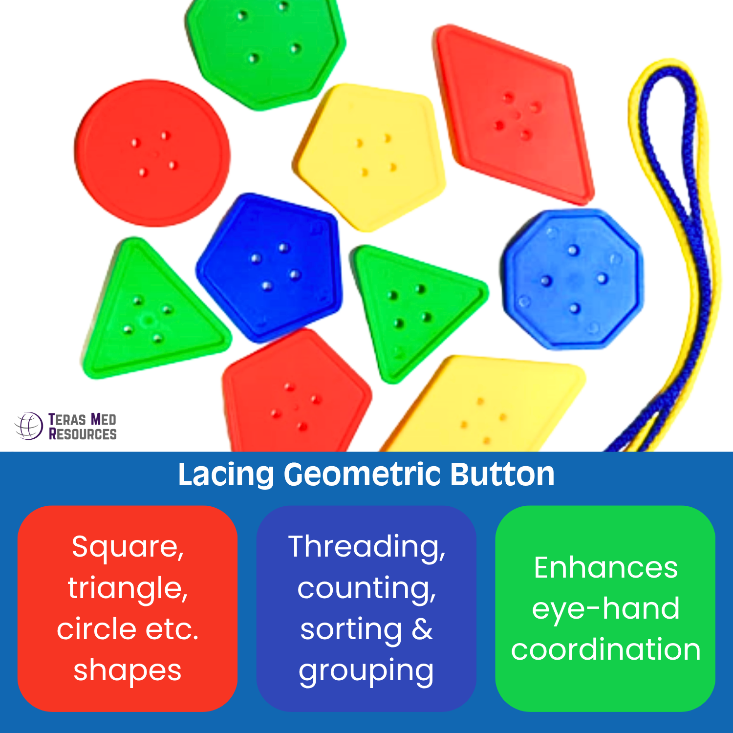 Lacing Geometric Button Threading Toy Kids Fine Motor Skills ...