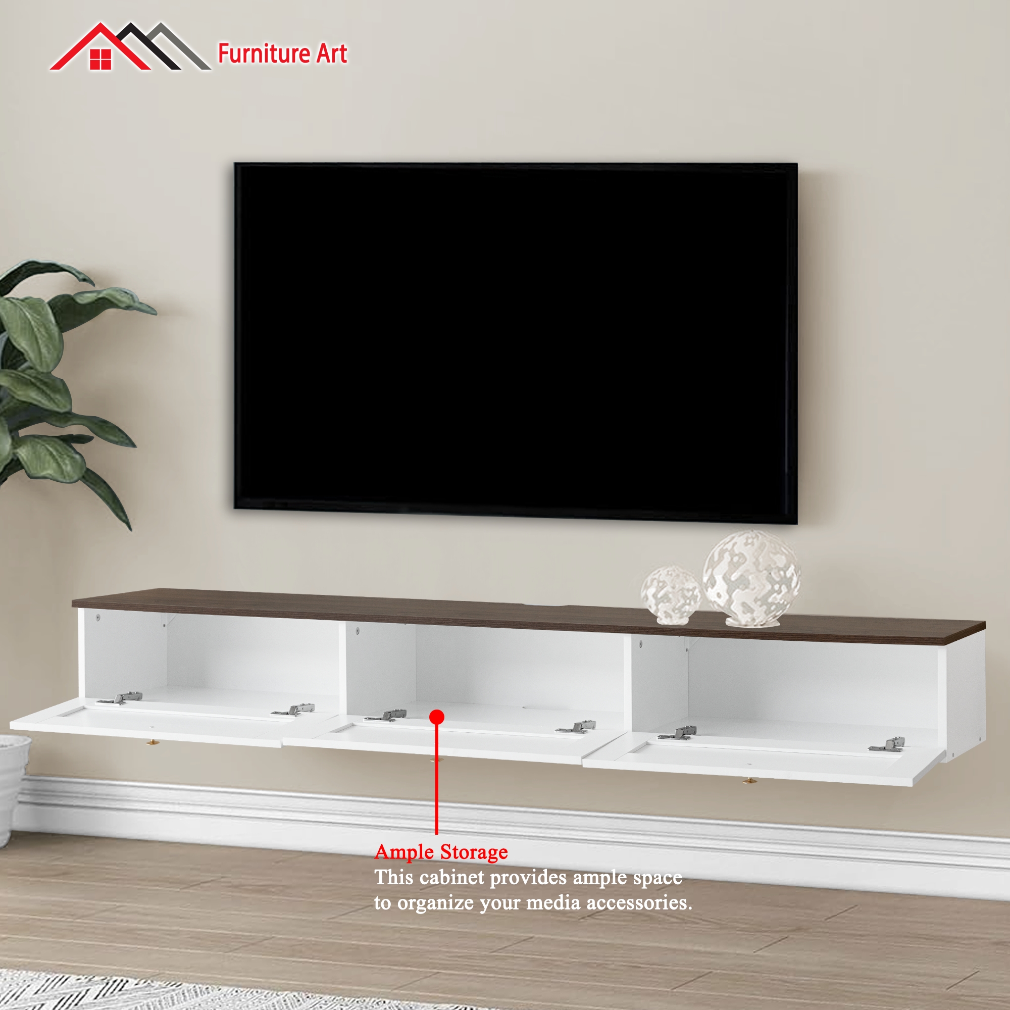Furniture Art Modern Farmhouse Wall Mounted TV Cabinet/4 & 5 & 6 Feet ...