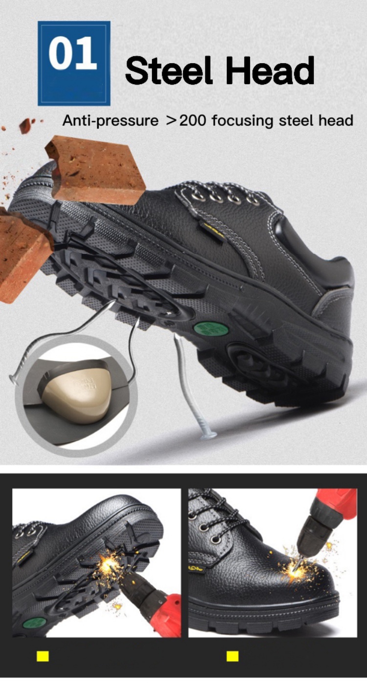 Safety Boots Safety Shoes Kasut Safty Kasut Kerja Lelaki Low Cut Black Leather Surface | Shopee ...