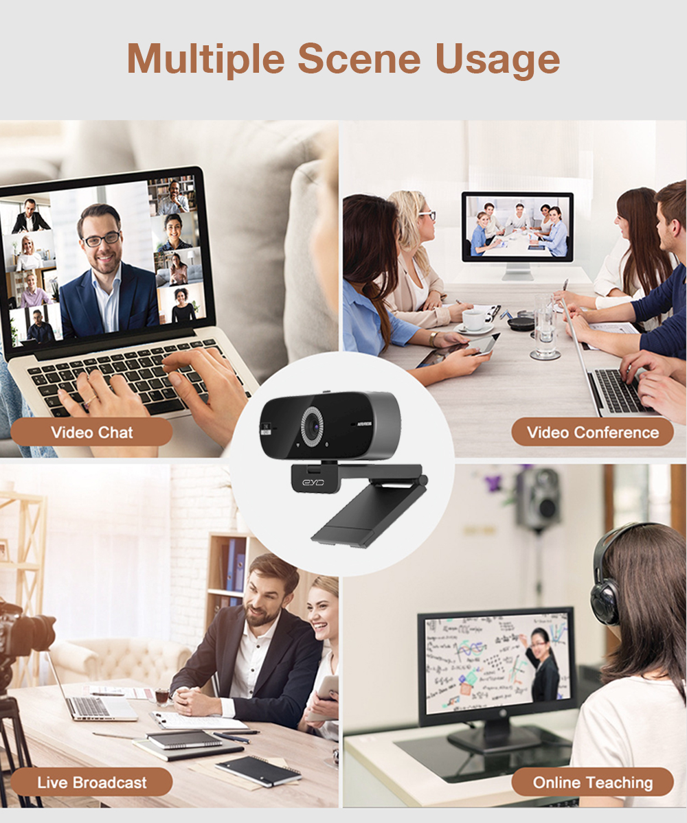 EYD Webcam 2K/4K Live Streaming Camera with Microphone 360 Degree ...