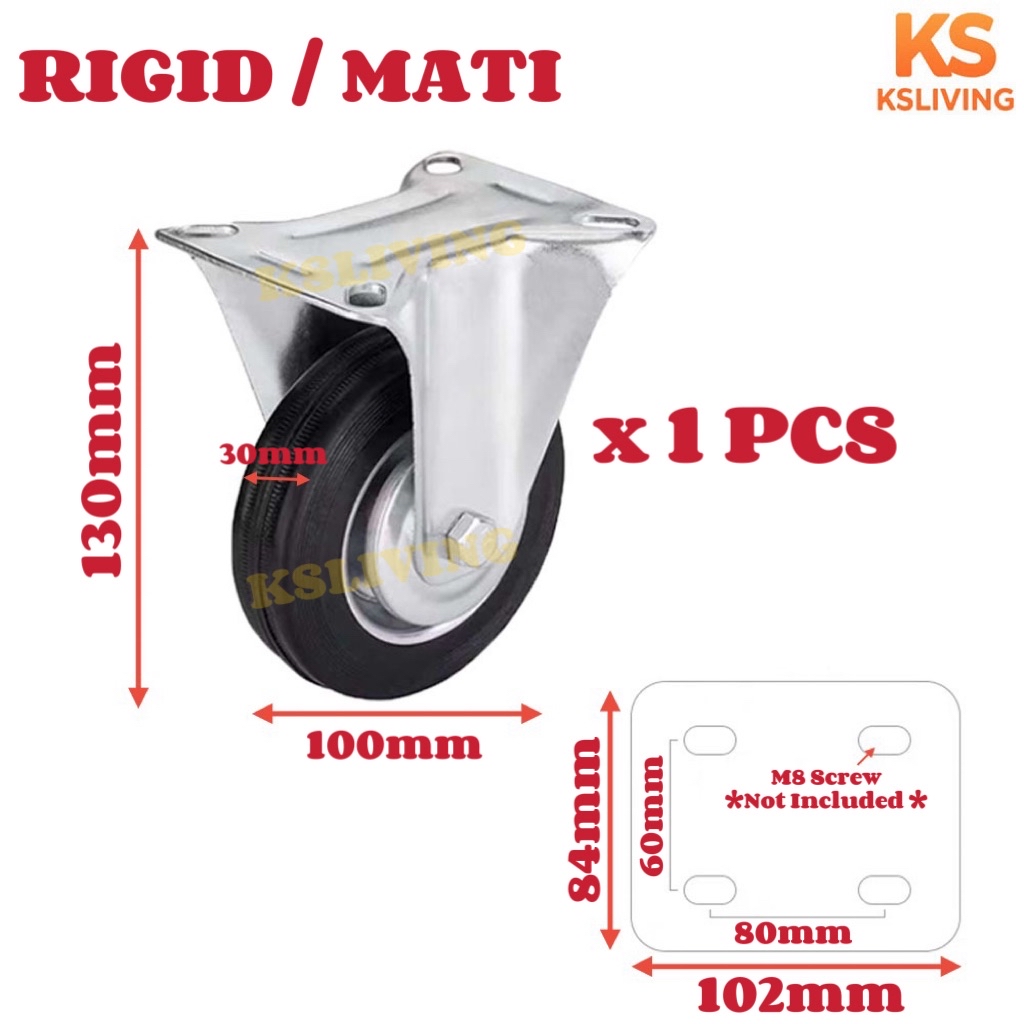 Kim.S 4”[100MM] Rubber Wheel Roller Heavy Duty Roda Rubber Trolley Roda ...