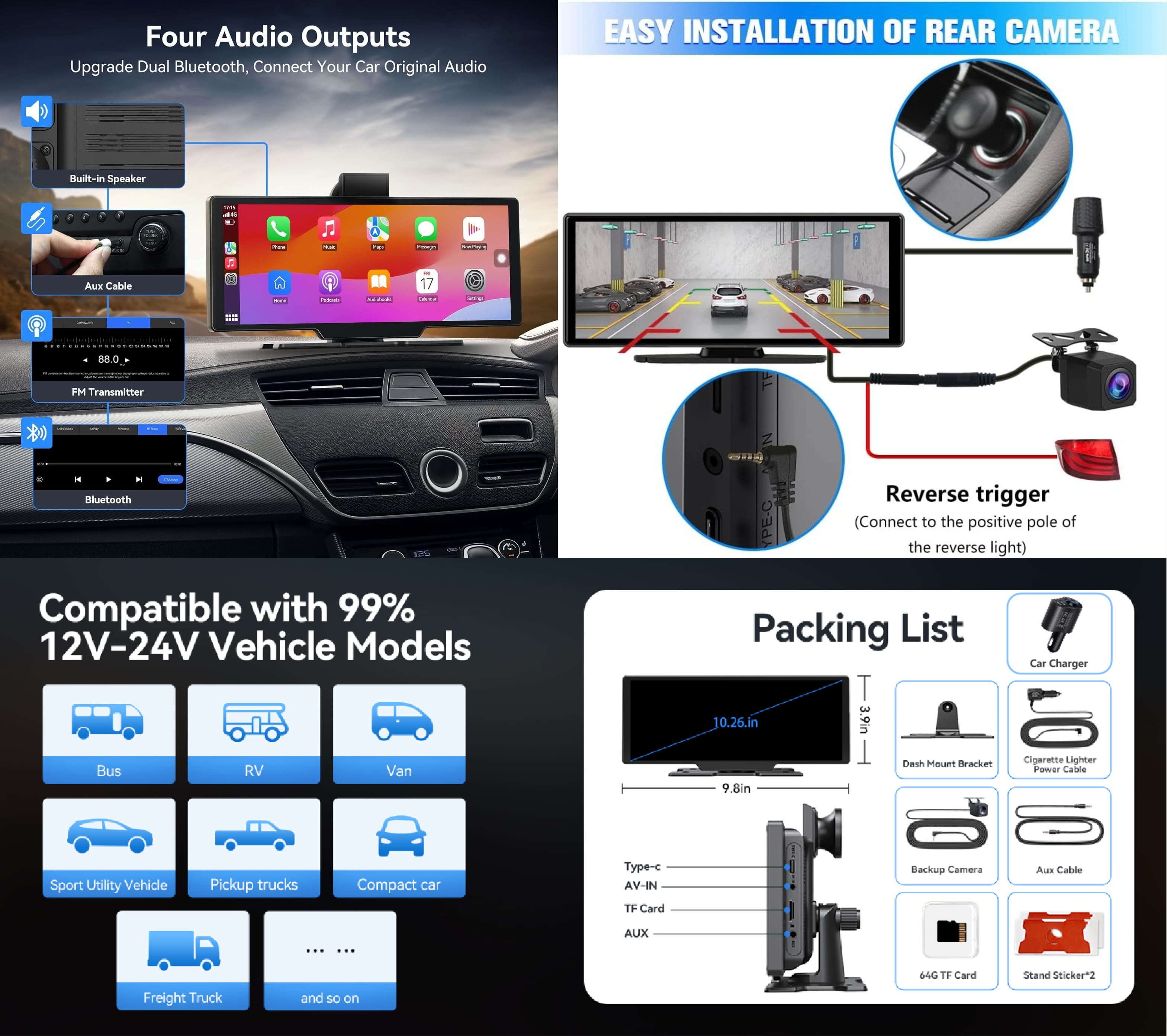 Wireless Carplay Screen for Apple Carplay Android Auto 4K & 1080P Dual ...