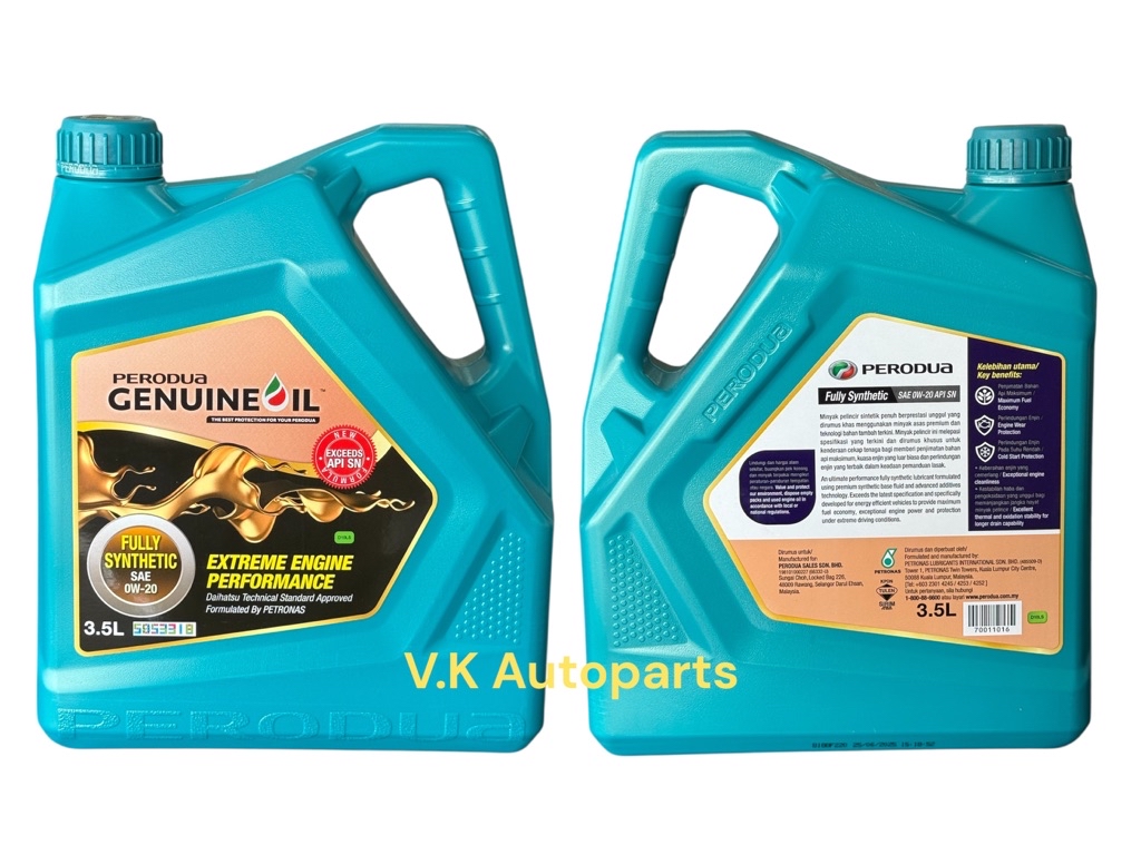 100% Original 3.5 Liter Perodua 0W/20 0W 20 Fully Synthetic Engine Oil ...