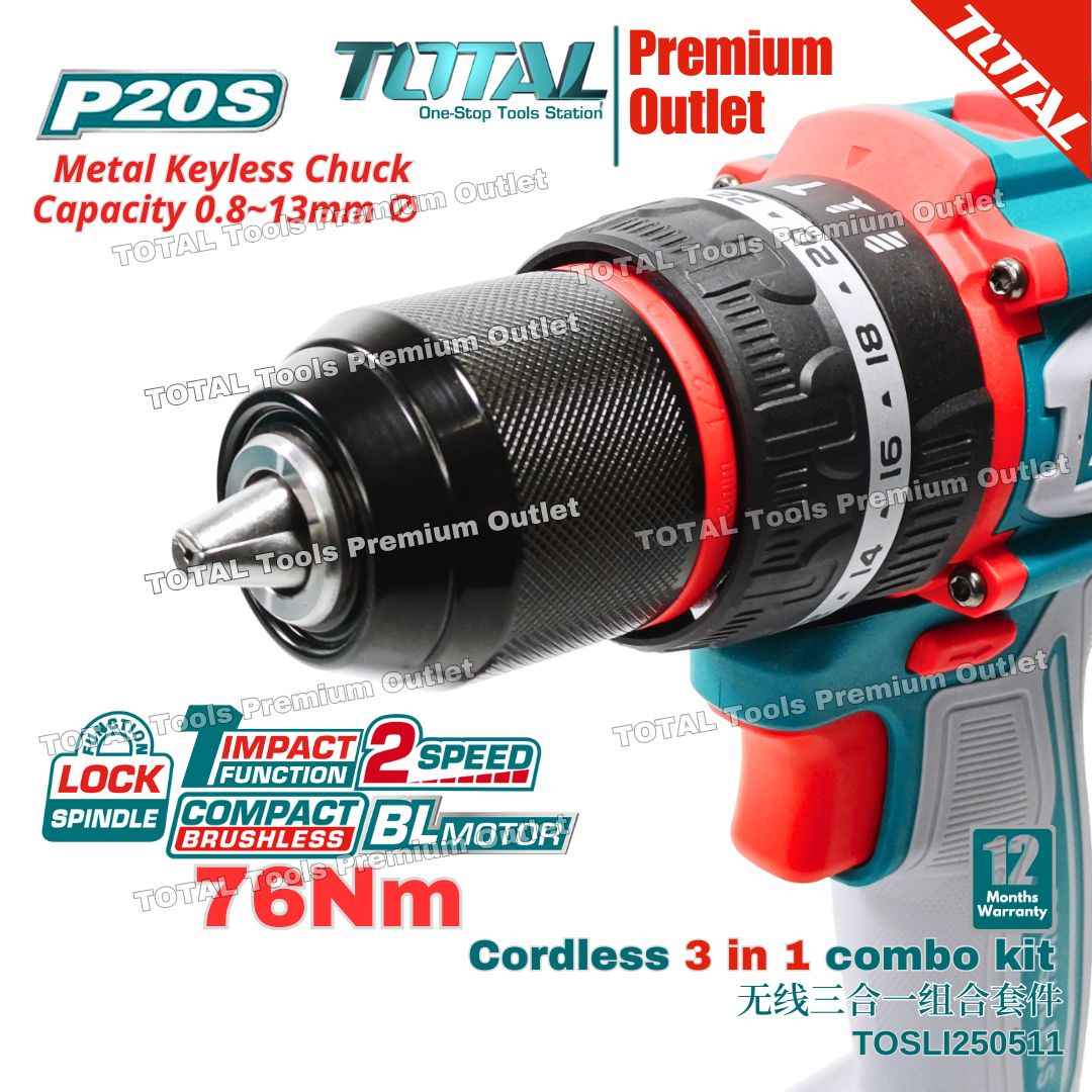 TOTAL Tools Limited Edition 3 in 1 COMBO set ( 76Nm Compact BL Cordless ...