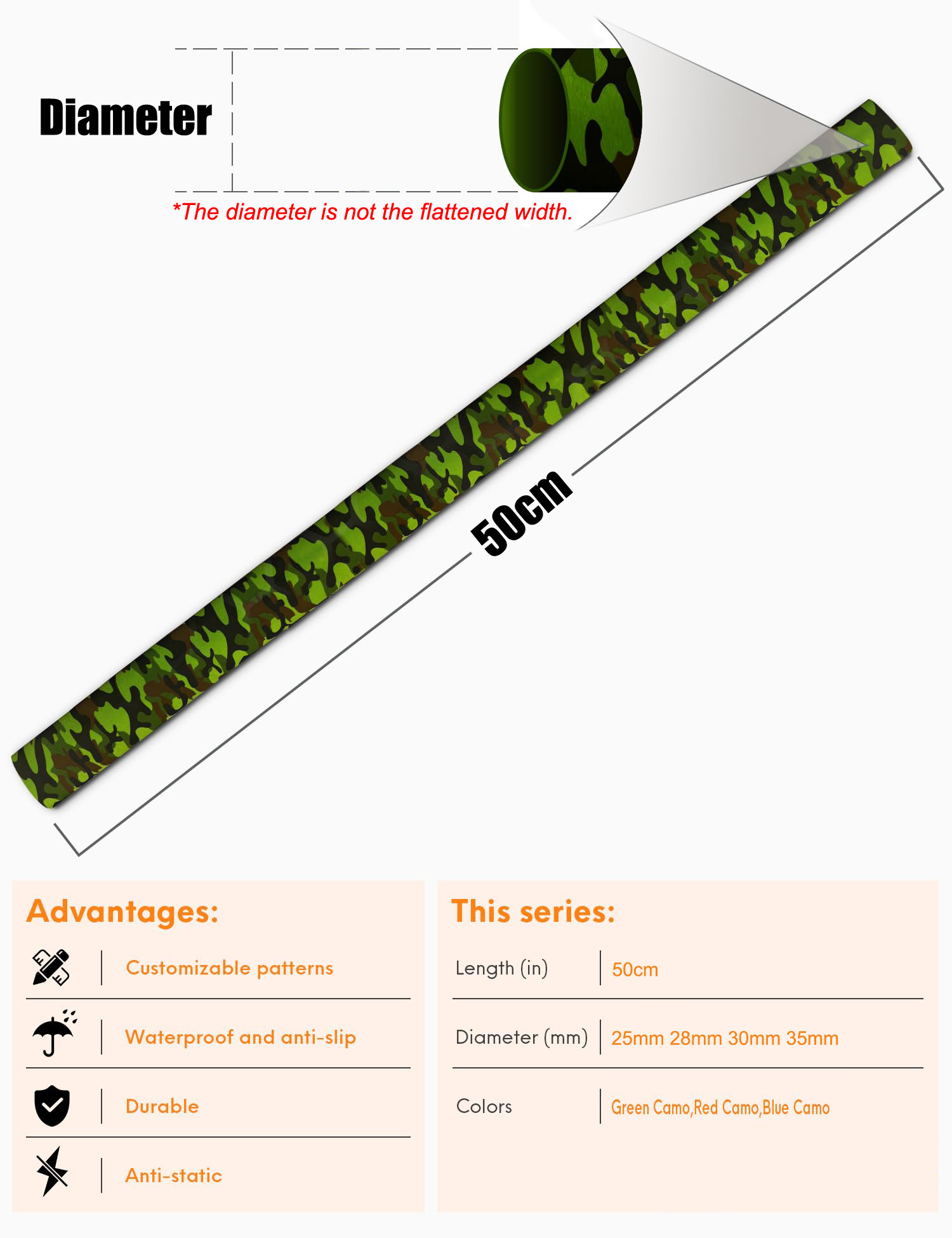 Anh Camo Non-slip Heat Shrink Wrap Tube for Fishing Handle Rod Grip ...