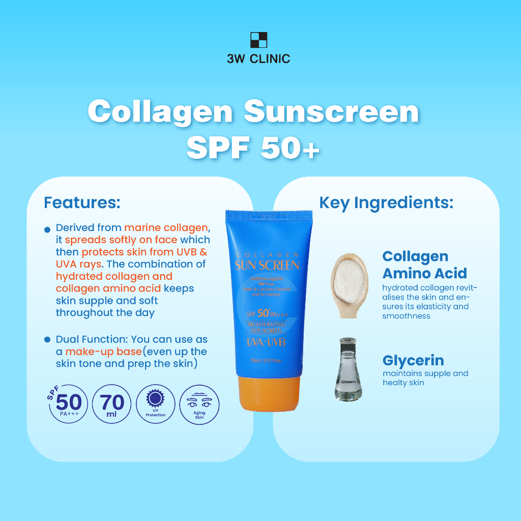 3W Clinic Sunscreen Collagen Sunscreen Anti Wrinkle Skin Moisturizing ...