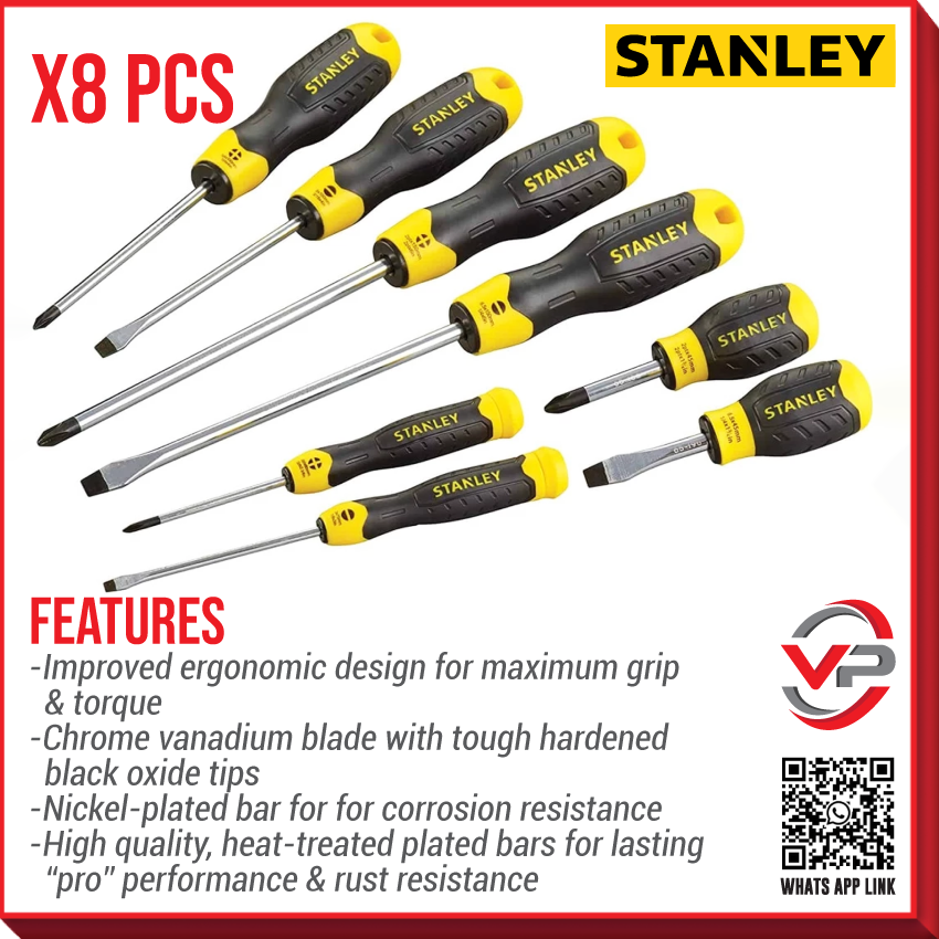 STANLEY STMT66673 CUSHION GRIP 8PCS SCREWDRIVER SET SLOTTED/PHILIPS ...