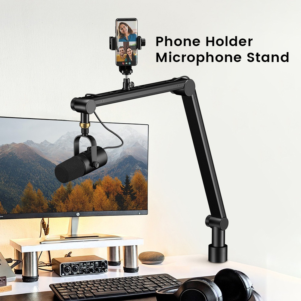 Adjustable Mic Stand Phone Holder Extendable Desk Clamp Microphone Arm ...