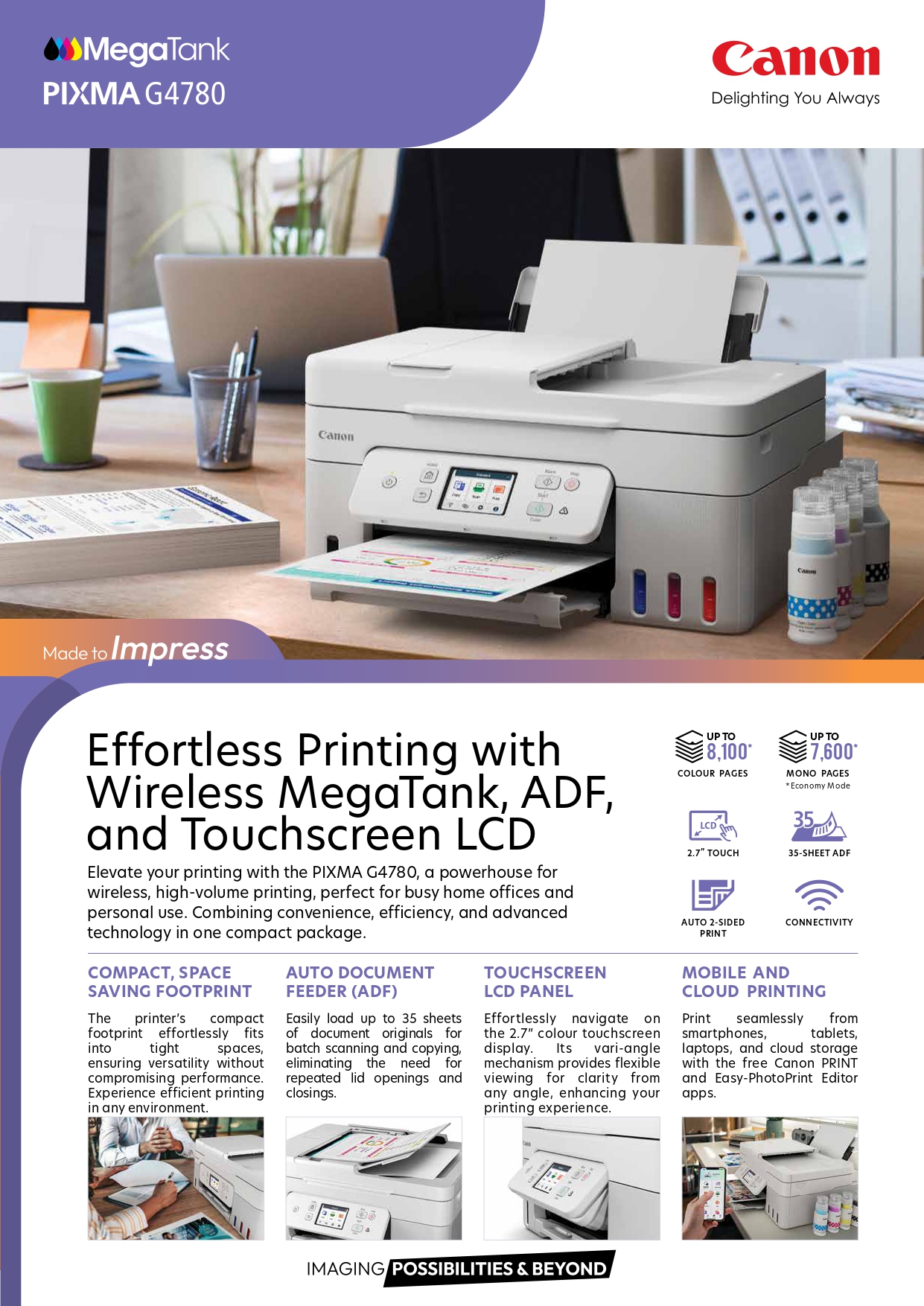 Canon Inkjet Megatank Printer Pixma G4780 A4 3in1 Wireless | Borderless ...