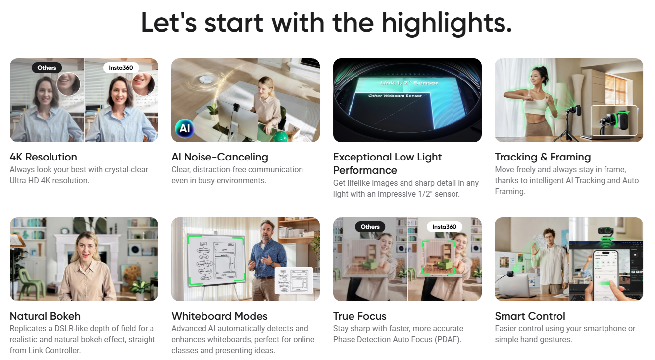 Insta360 Link 2 & Insta360 Link 2C Webcam 4K AI Powered | Shopee Malaysia