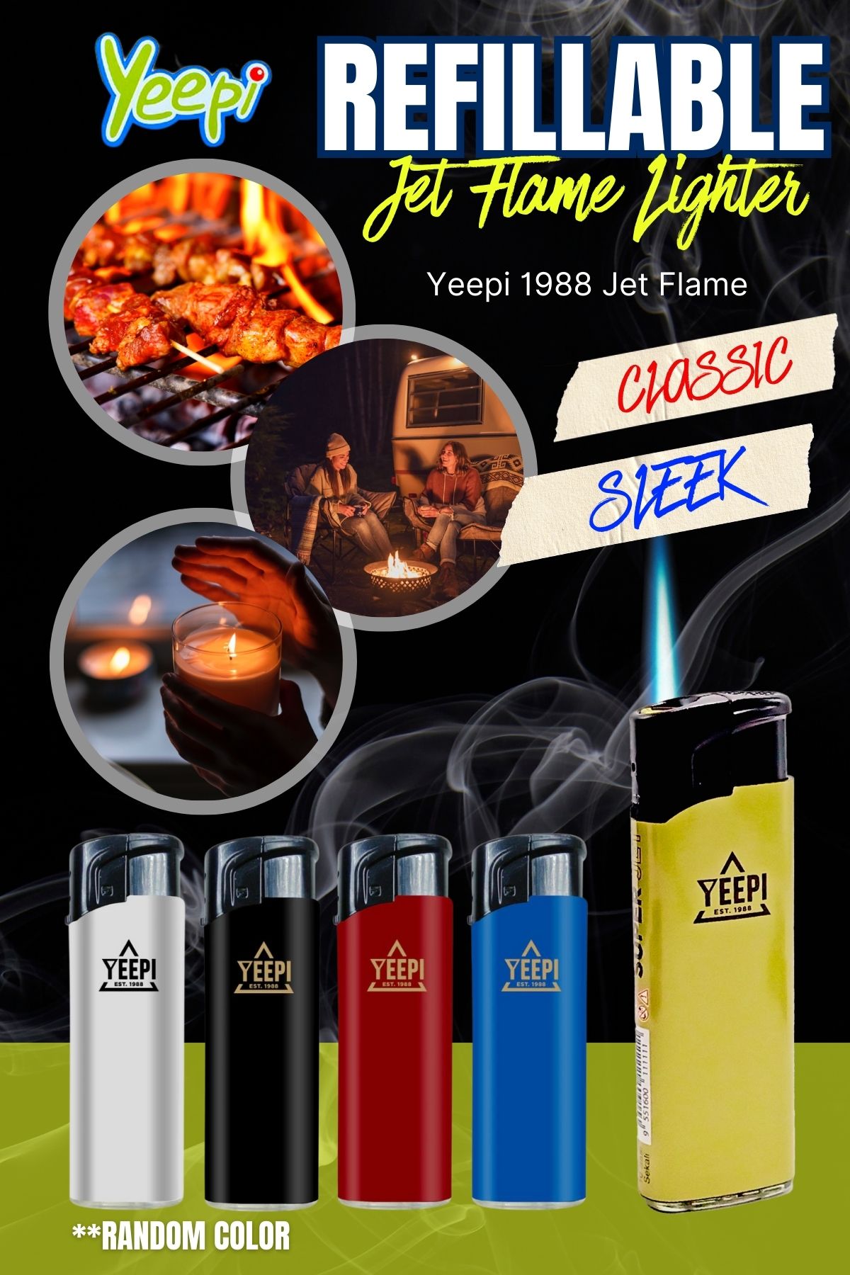 1PC YEEPI 1988 SUPER JET Lighter Refillable Flame Gas Lighter Pemetik ...