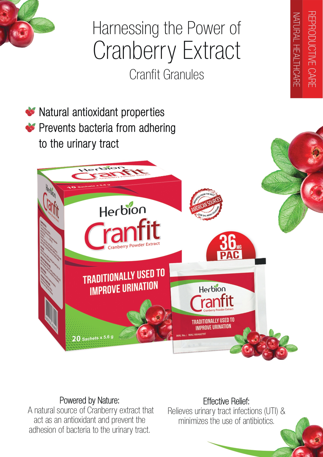 Herbion Cranfit Cranberry Powder Extract | Improves Urination and ...