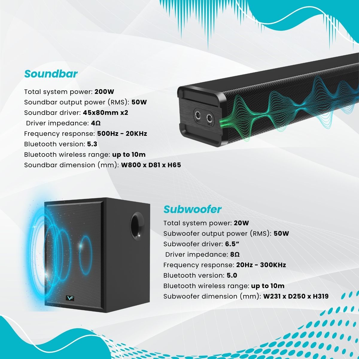 Vinnfier VF Hyperbar 505 BTRW Sound Premium Karaoke Wireless Soundbar ...