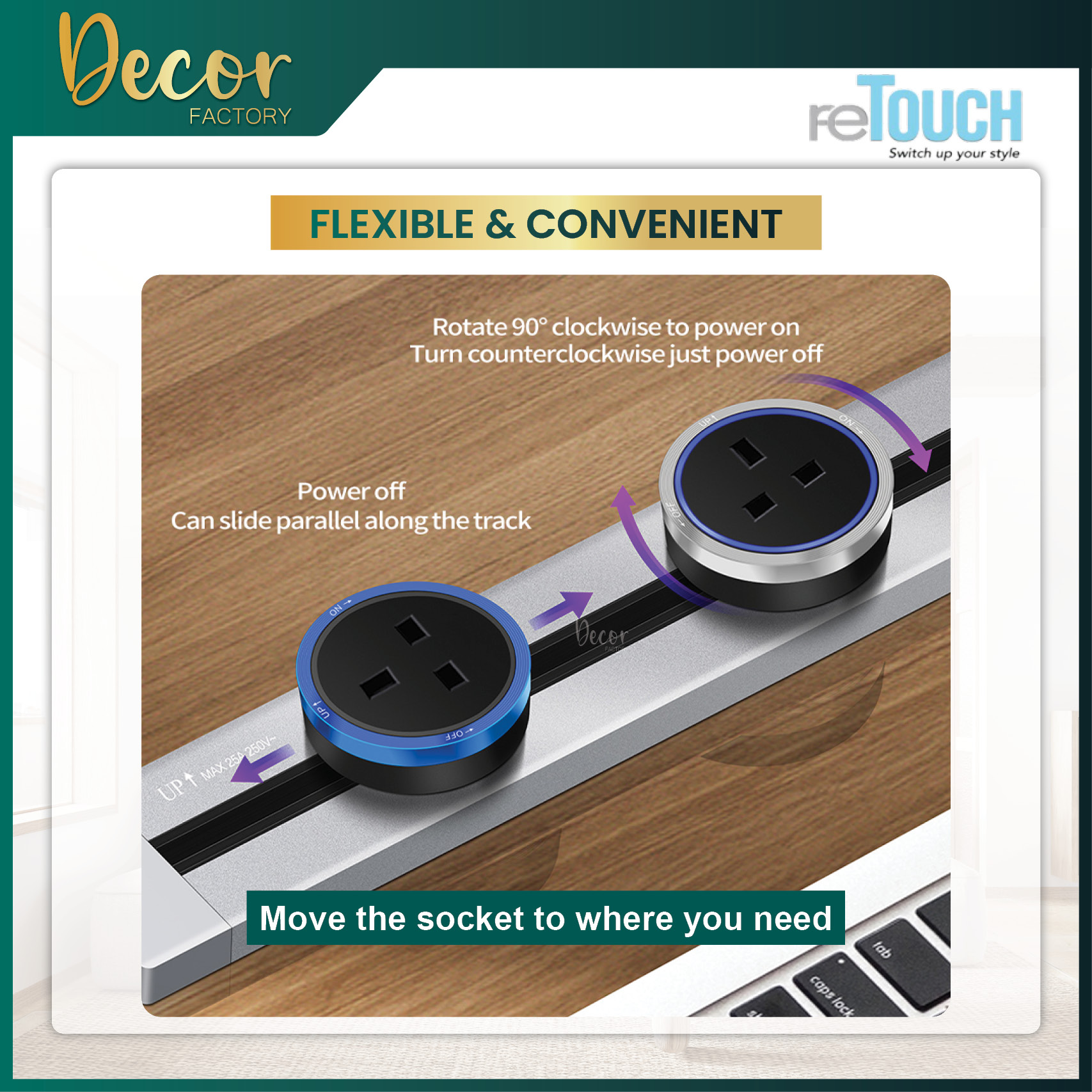 RETOUCH Power Track 400/600/800/1000mm 32A Power Rail Power Line Socket ...