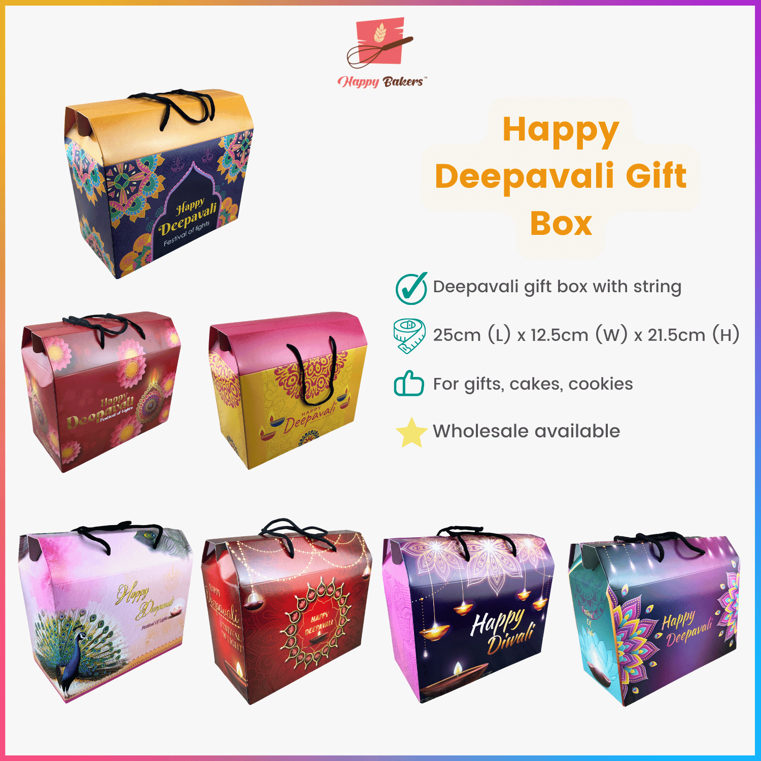 Happy Deepavali Gift Box With String Handle For Cakes Cookies Chocolate ...