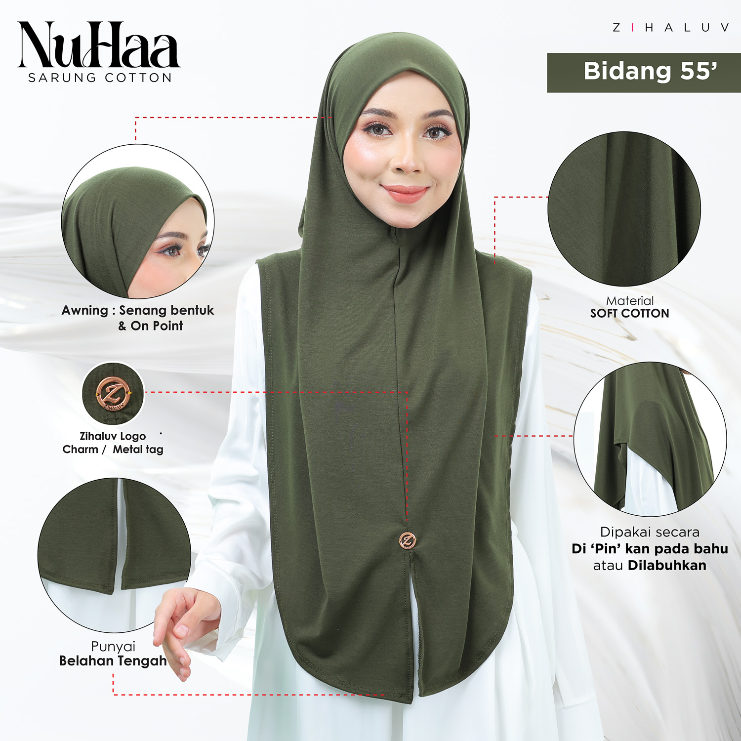 Zihaluv - Tudung Nuhaa Sarung Ironless - Soft Cotton - Bidang 55 - 5 RM100 | Shopee Malaysia