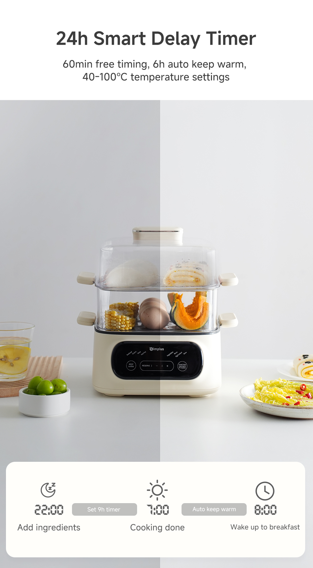 Simplus Electric Food Steamer | 2-Tier 11L Capacity |2-in-1 Steam and ...