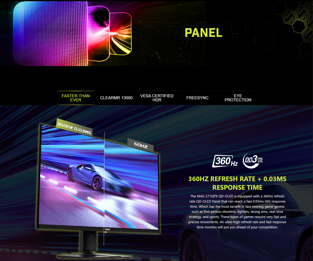 MSI MAP 271QPX QD-OLED (27"/ Flat / QD-OLED / 2560x1440 (WQHD) / 360Hz ...