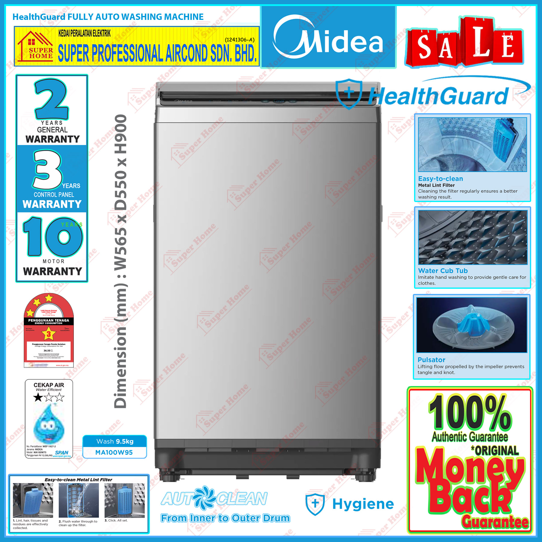 Midea Fully Auto Washer Machine MA100 Top Load Washing Machine | Shopee ...