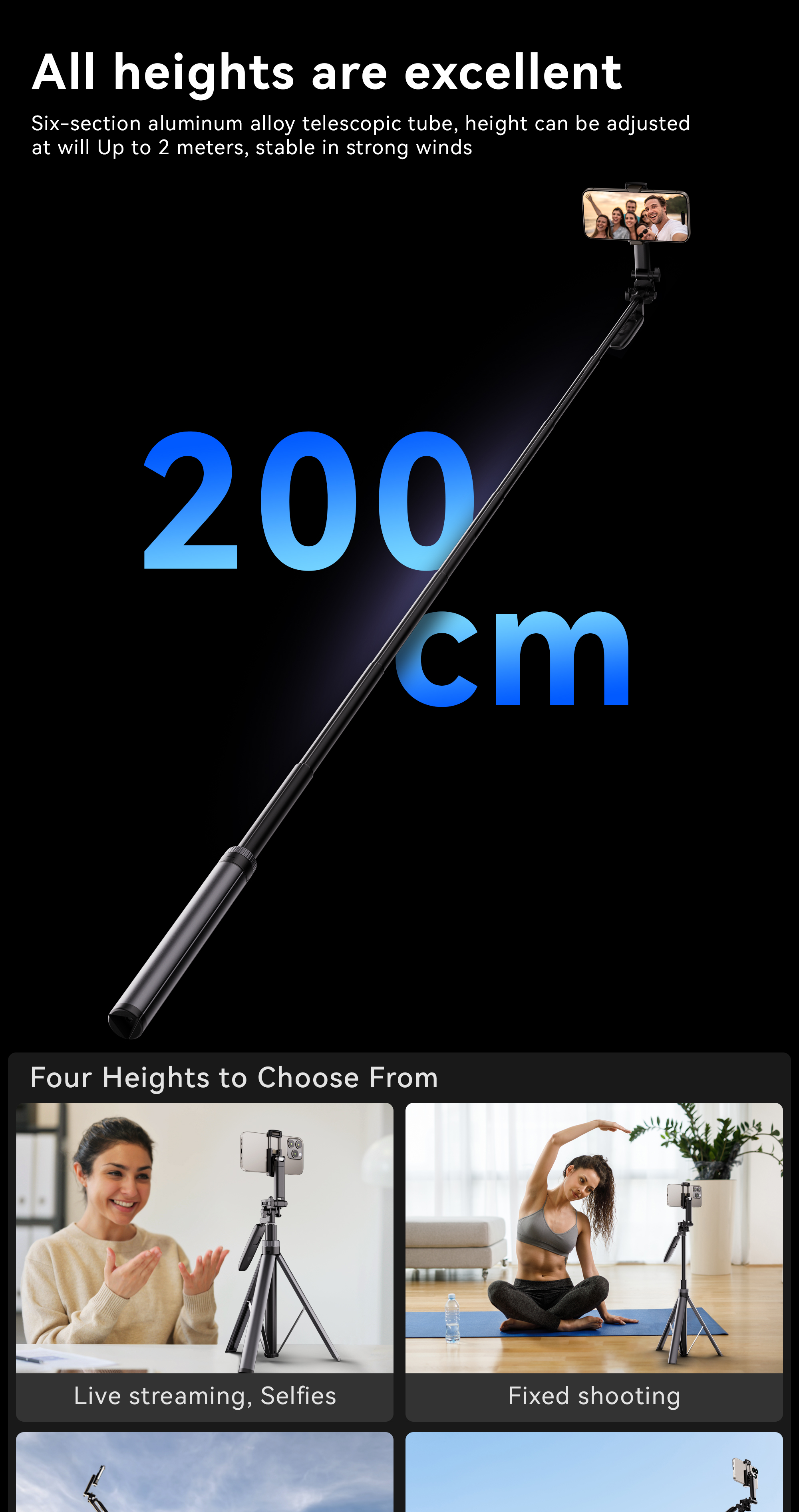 Amgras Tripod S03 Pro tripod selfie stick phone holder 2M stretchable ...