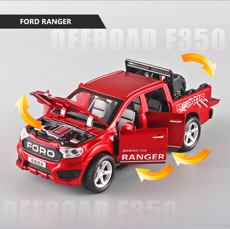 Diecast toy car 1:32 Ford Ranger Raptor F350 pickup with sound light ...