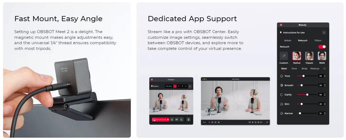 OBSBOT Meet 2 4K AI-Powered Webcam Intelligent Auto Face Tracking Ultra ...