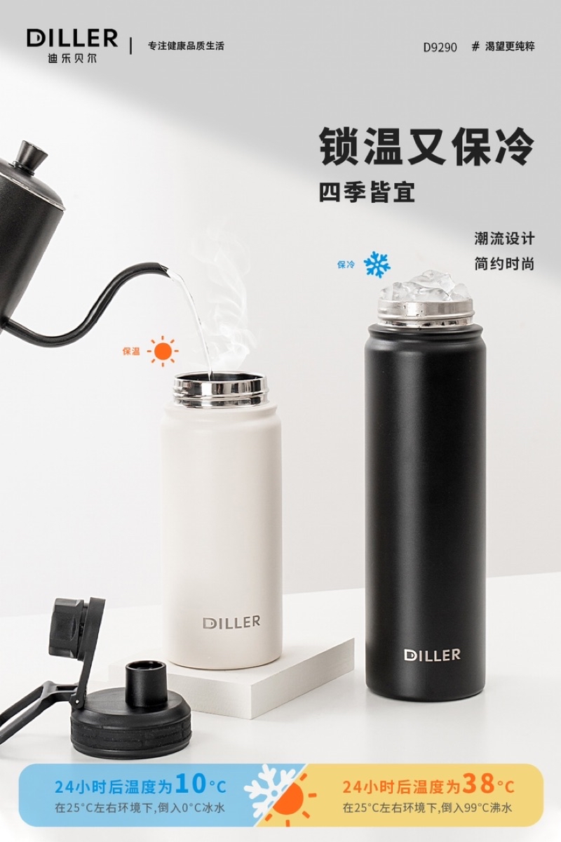 Diller Air Botol Termo Termal SUS304 Vacumn Flask Easy Carry Matte Travel Camping Biking D9290 ...