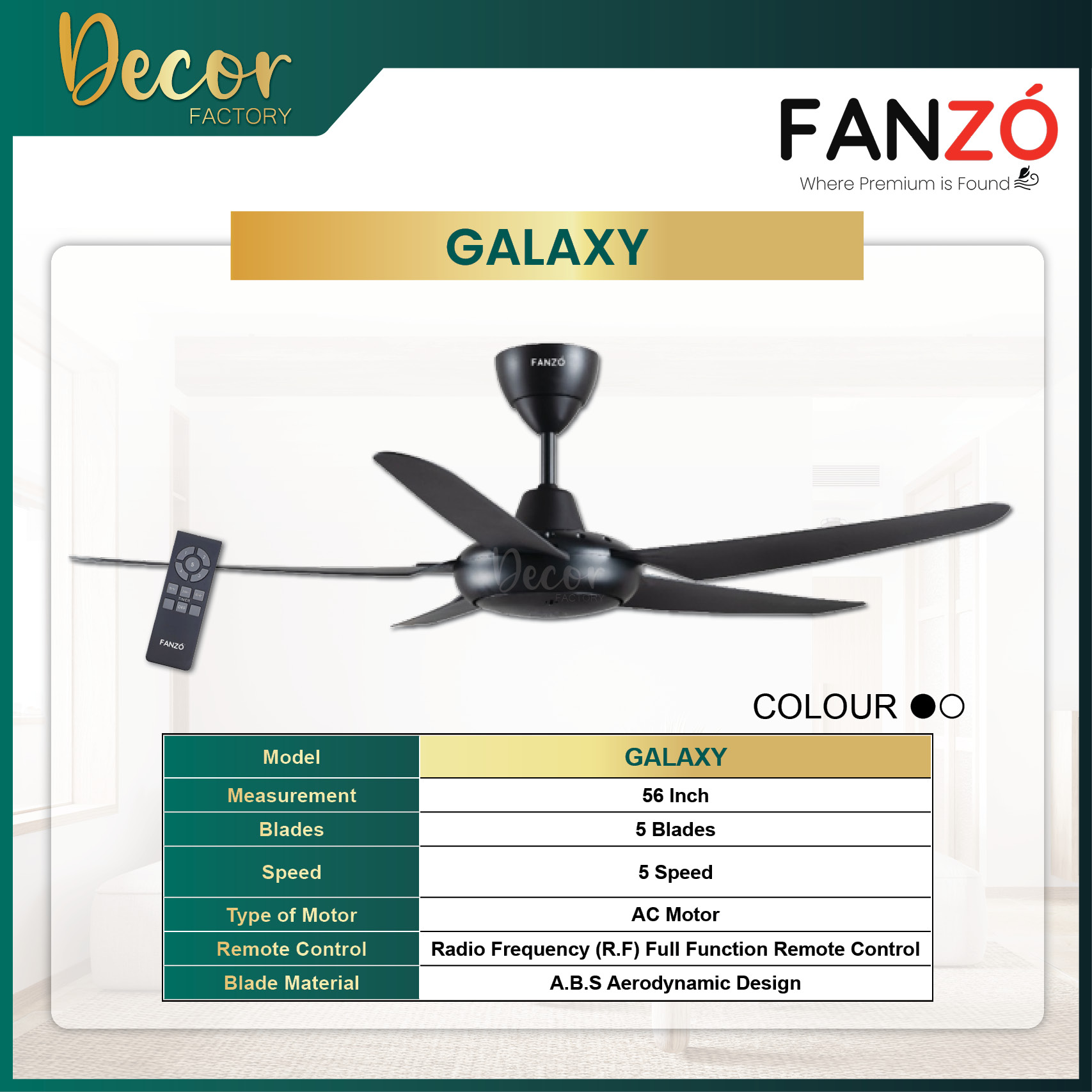 FANZO Fan FANZO Galaxy 56" 5 Blades 5 Speed AC Motor Remote Control ...