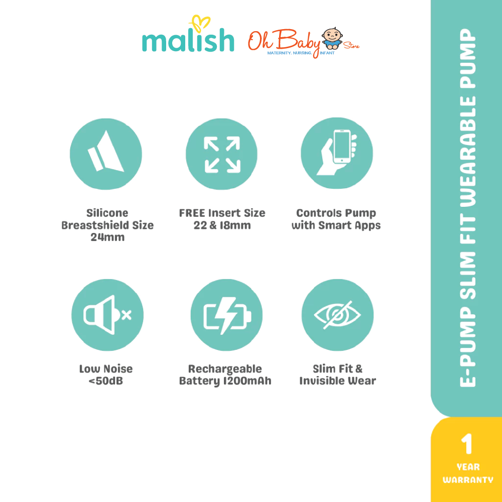 Malish E-Pump Slim Fit Wearable Handsfree Breast Pump with App Control ...
