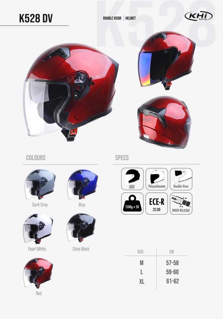 SIRIM+ORI} KHI K528 DV DOUBLE VISOR OPEN FACE M / L / XL BLUE / RED / WHITE / BLACK PLAIN COLOUR ...