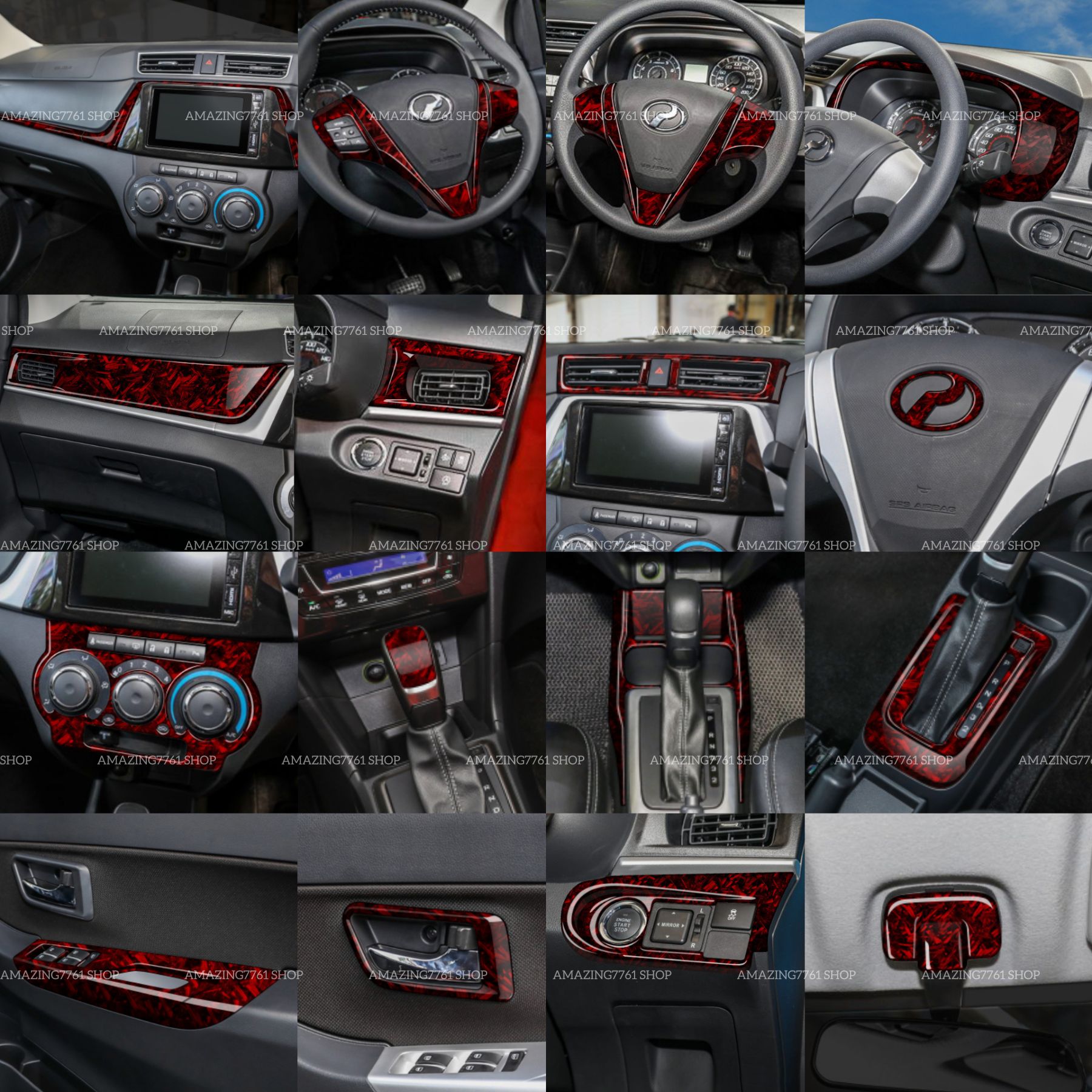 AMAZING PERODUA BEZZA 2016-2024 CAR RED FORGED CARBON SET INTERIOR ...