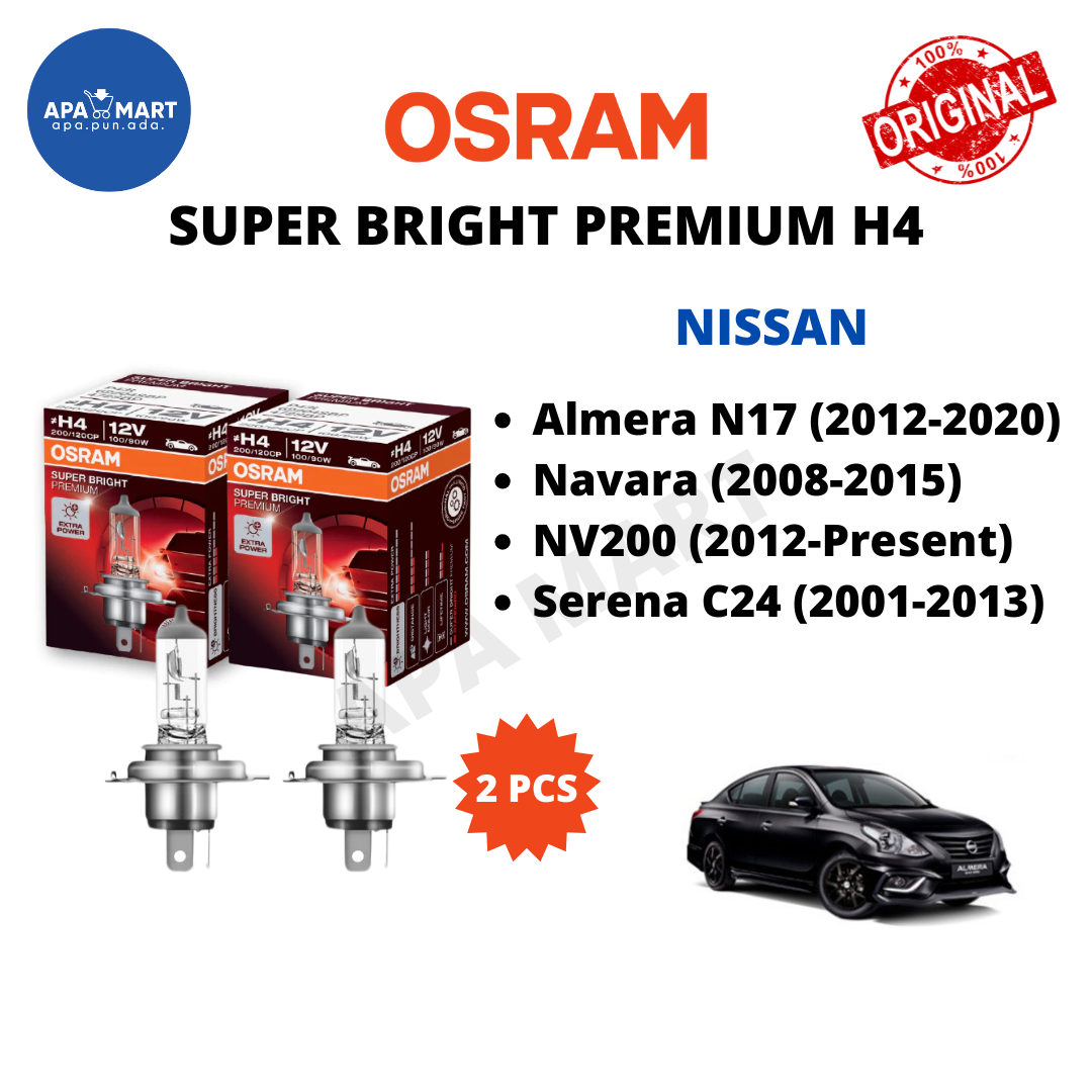 OSRAM Super Bright Premium H4 Halogen Headlamp Bulb (2pcs) 12V 100/90W ...