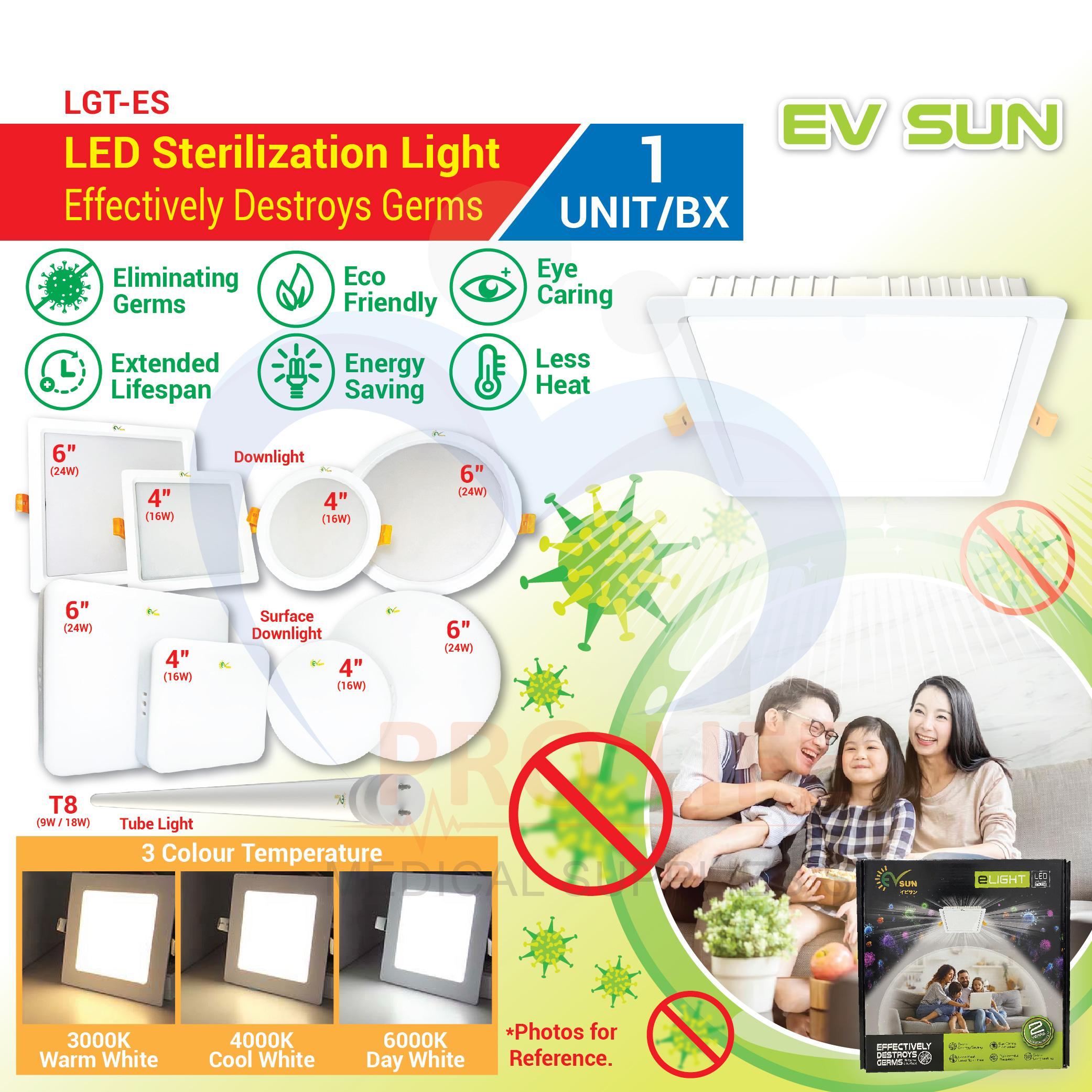 EV SUN LED Sterilization Light Effectively Destroys Germs(Downlight ...