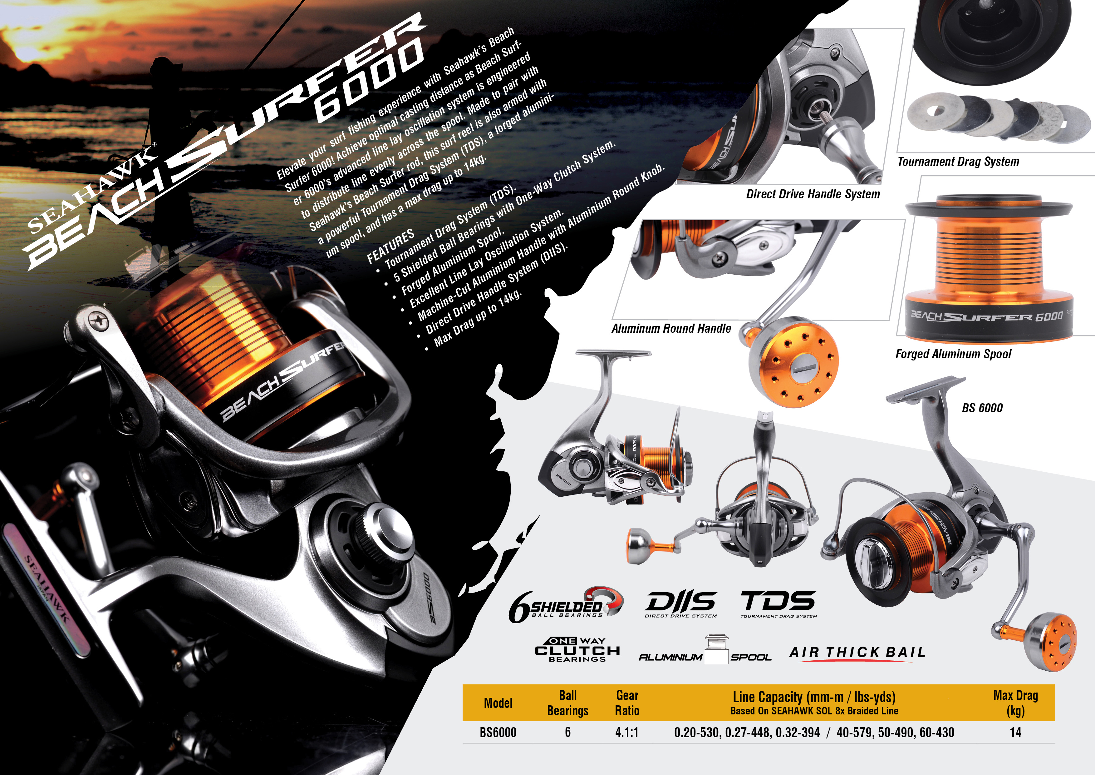 SEAHAWK BEACH SURFER BS 6000 REEL MESIN PANCING SPINNING SURF REEL ...