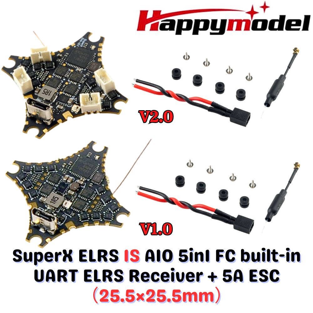 Happymodel SuperX ELRS V1.0/V2.0 5IN1 AIO 1S 25.5×25.5mm built-in UART ELRS Receiver 5A ESC for ...