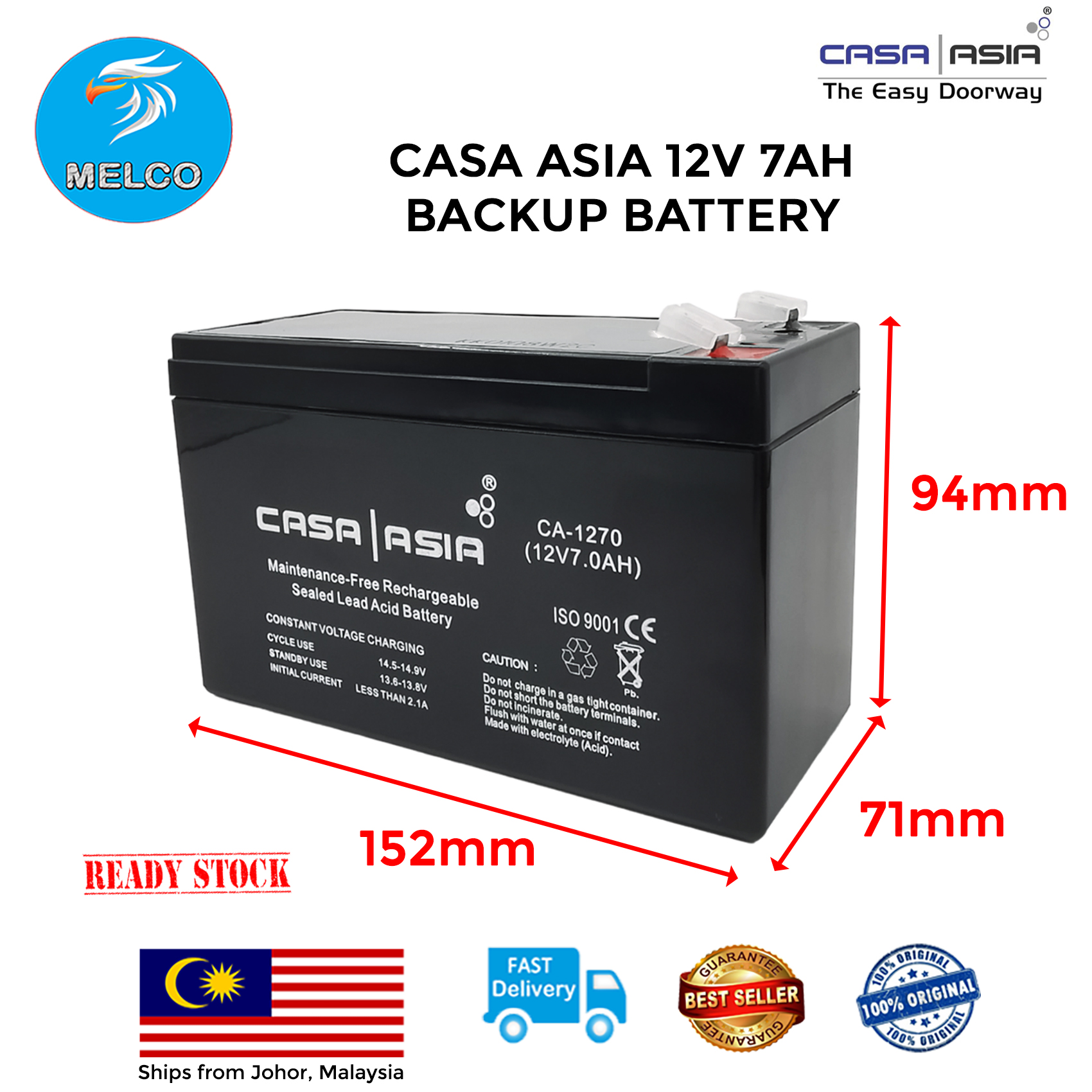 Battery 7.0AH Casa Asia, Solar Panel / Home Alarm / Autogate 12V 7.0AH ...