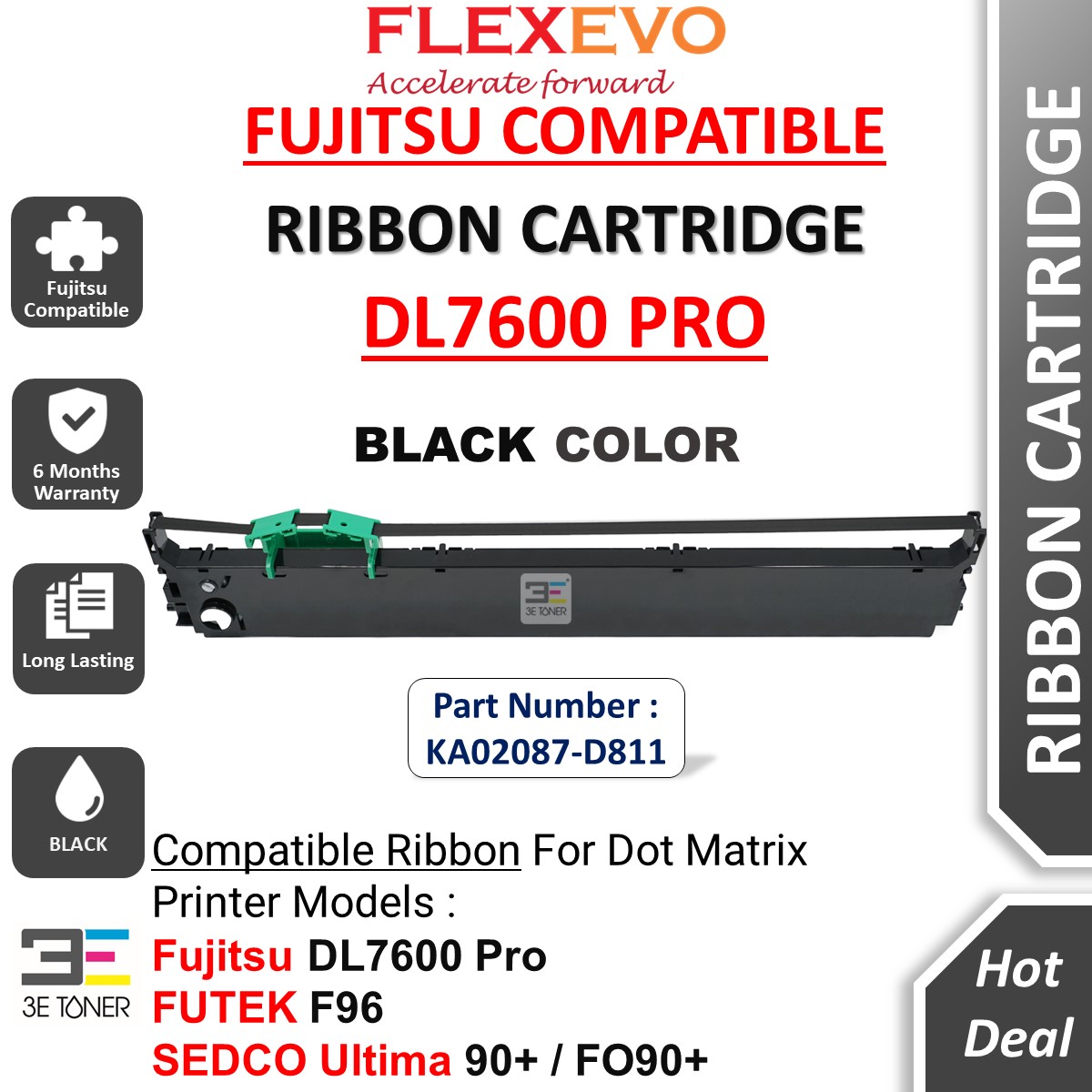 Fujitsu DL7600 Pro DL-7600 Pro Compatible Ribbon Cartridge KA02087-D811 for DL 7600 Pro Futek ...