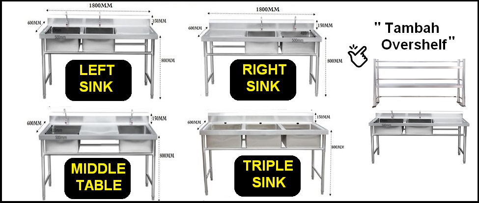 SINKI PANJANG LEBAR STAINLESS STEELBESI TEBAL 不锈钢水槽商用洗盘/BASIN BASUH ...