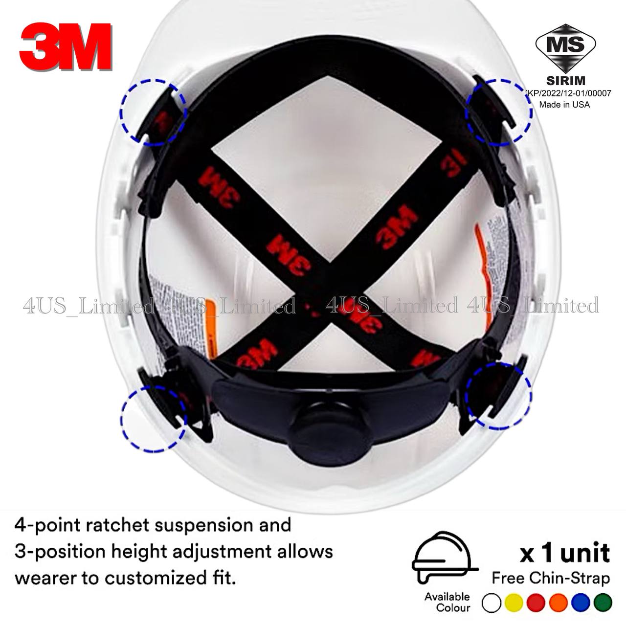 3M H-701SFR-UV 3M Safety Helmet Short Brim Hard Hat / 4-Point Suspension Ratchet DOSH SIRIM ANSI ...