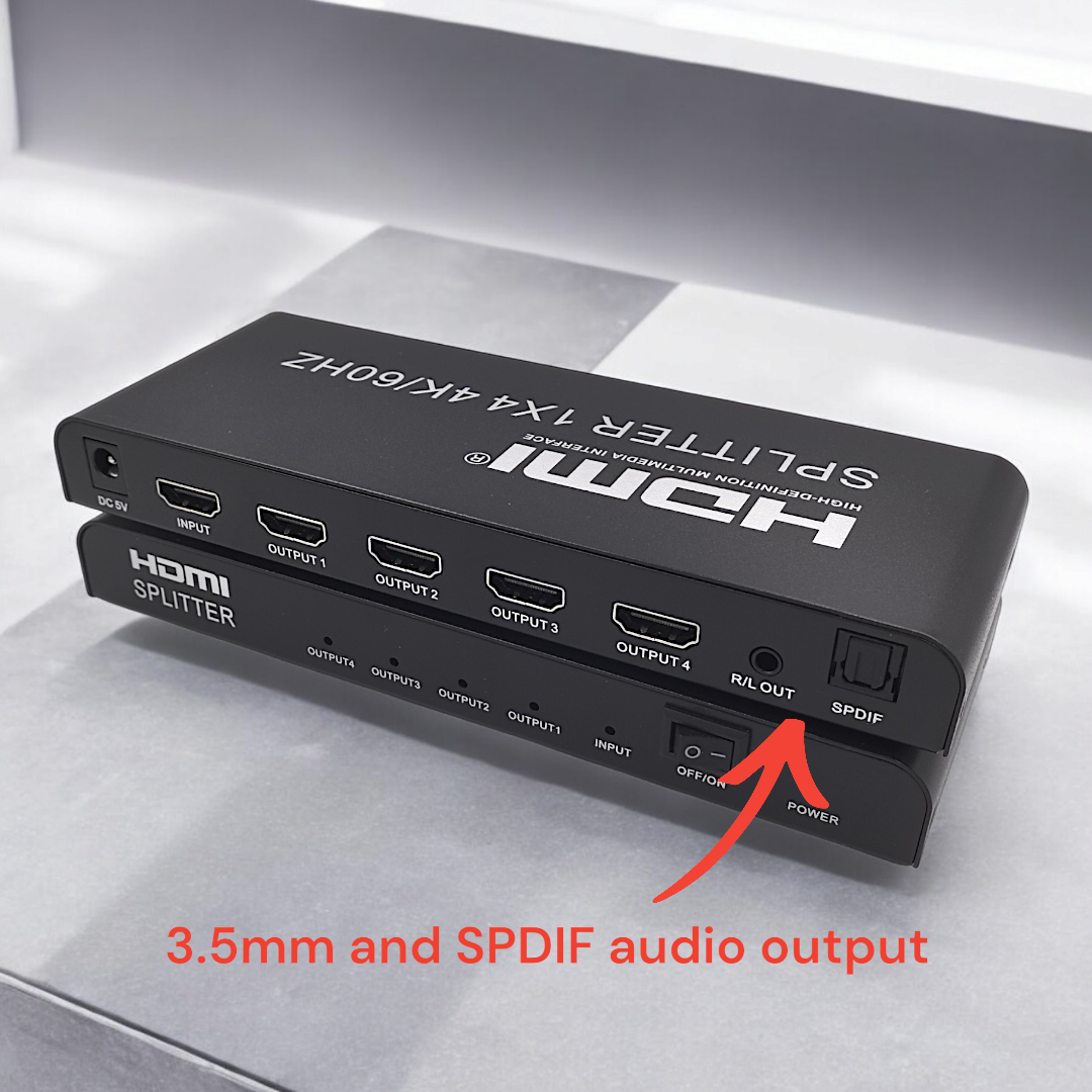 1 In 4 Out HDMI Splitter 4K/60Hz Support 3.5mm Audio Output And SPDIF ...