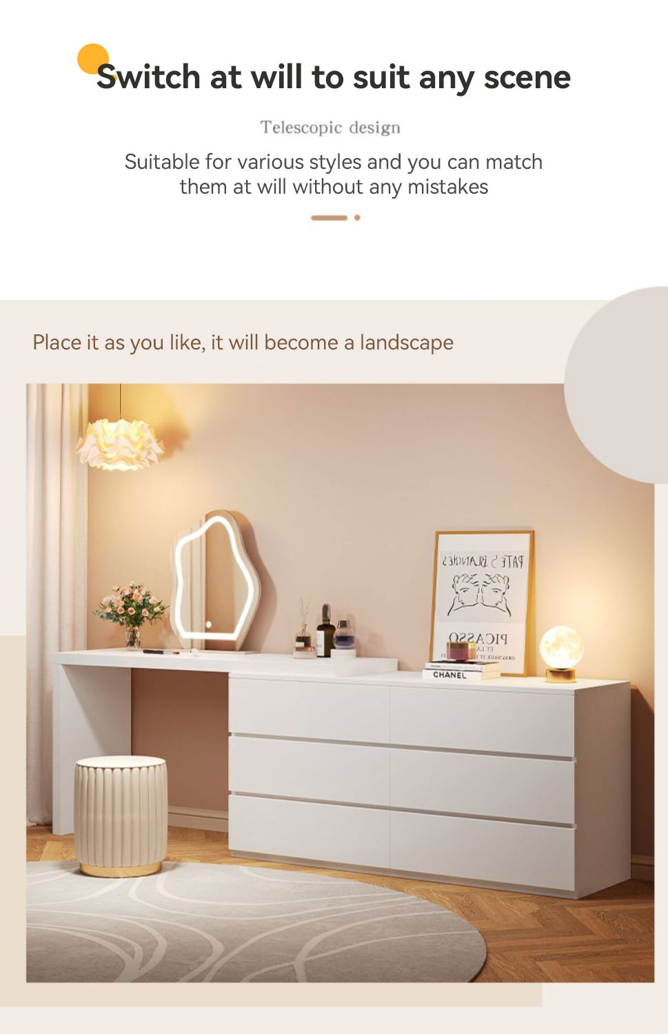 Dressing table bedroom desk chest of drawers integrated dressing ...